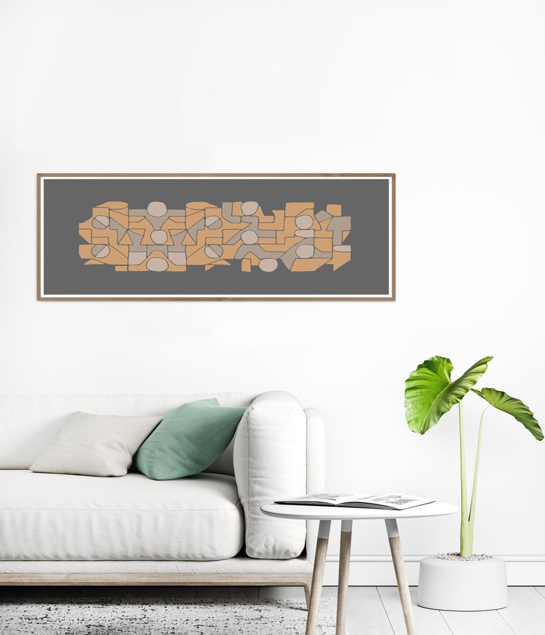Long Narrow Printable Wall Art in Orange; Wide Horizontal, Modern ...