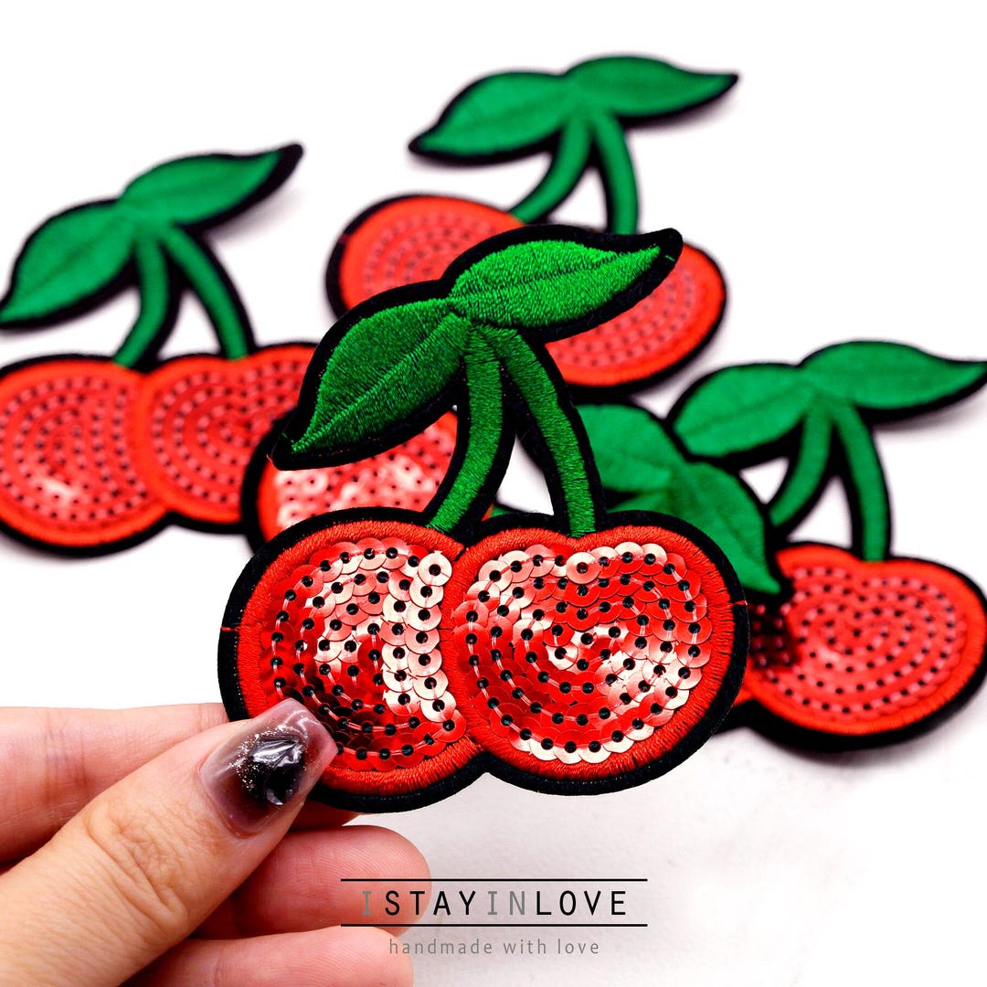 Sequin Cherry Patch, Retro Paych Preppy Embroidery Iron-on Patch for ...