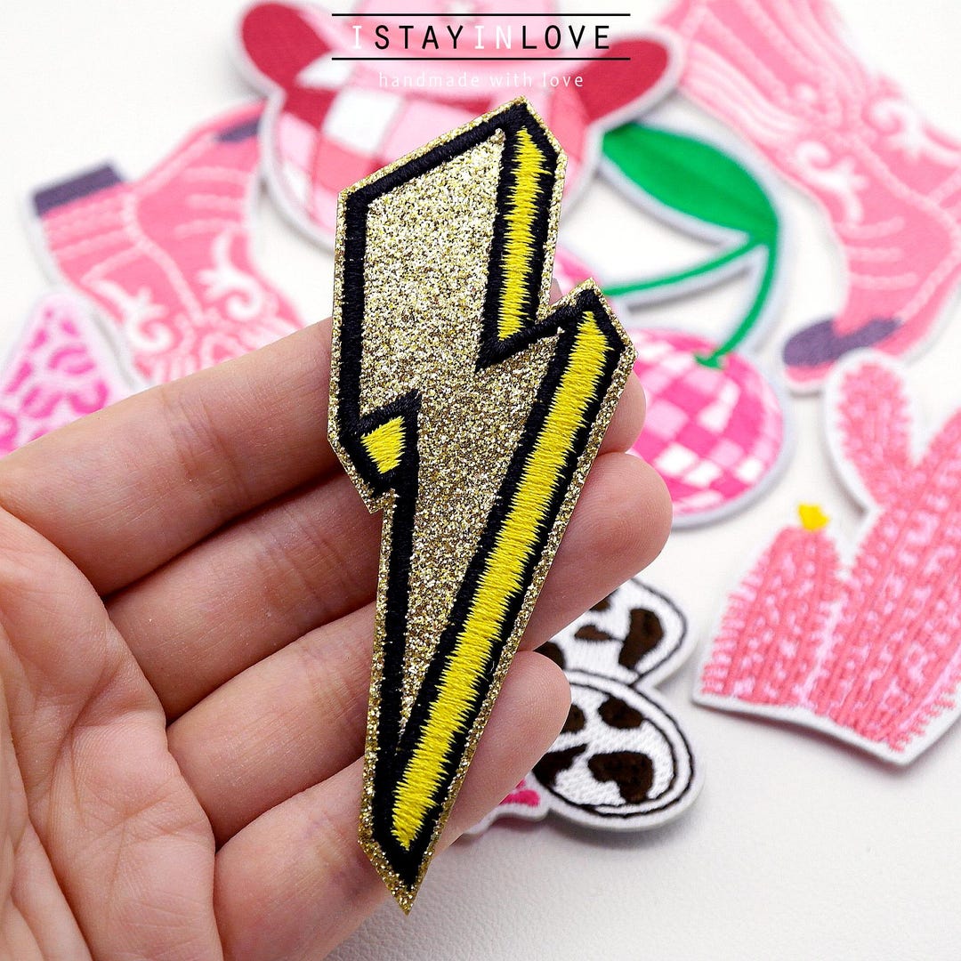 3pcs Lightning Bolt Patch, Trucker Hat Patches, Iron on Patch, Glittery ...