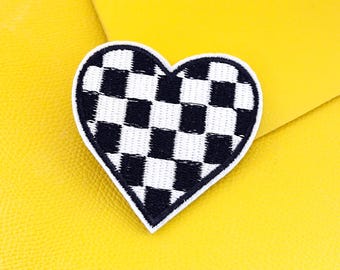 Black and White Checkered Star Patches, Pink Checkered Heart Patches ...