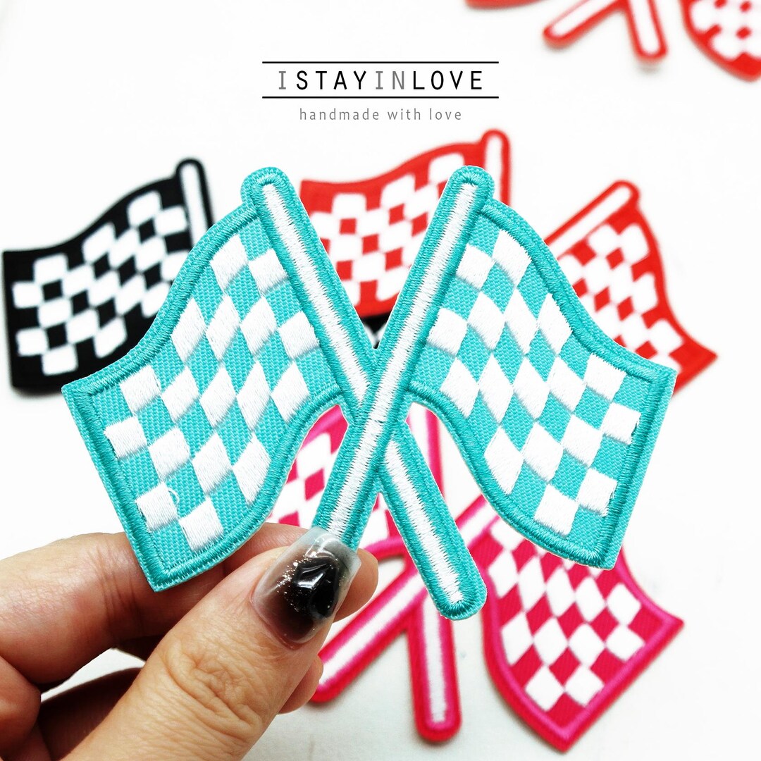 Checkered Flag Patch, Turquoise Racing Flag Patch, Retro Patch, Motor Sports, Hat Patches ...