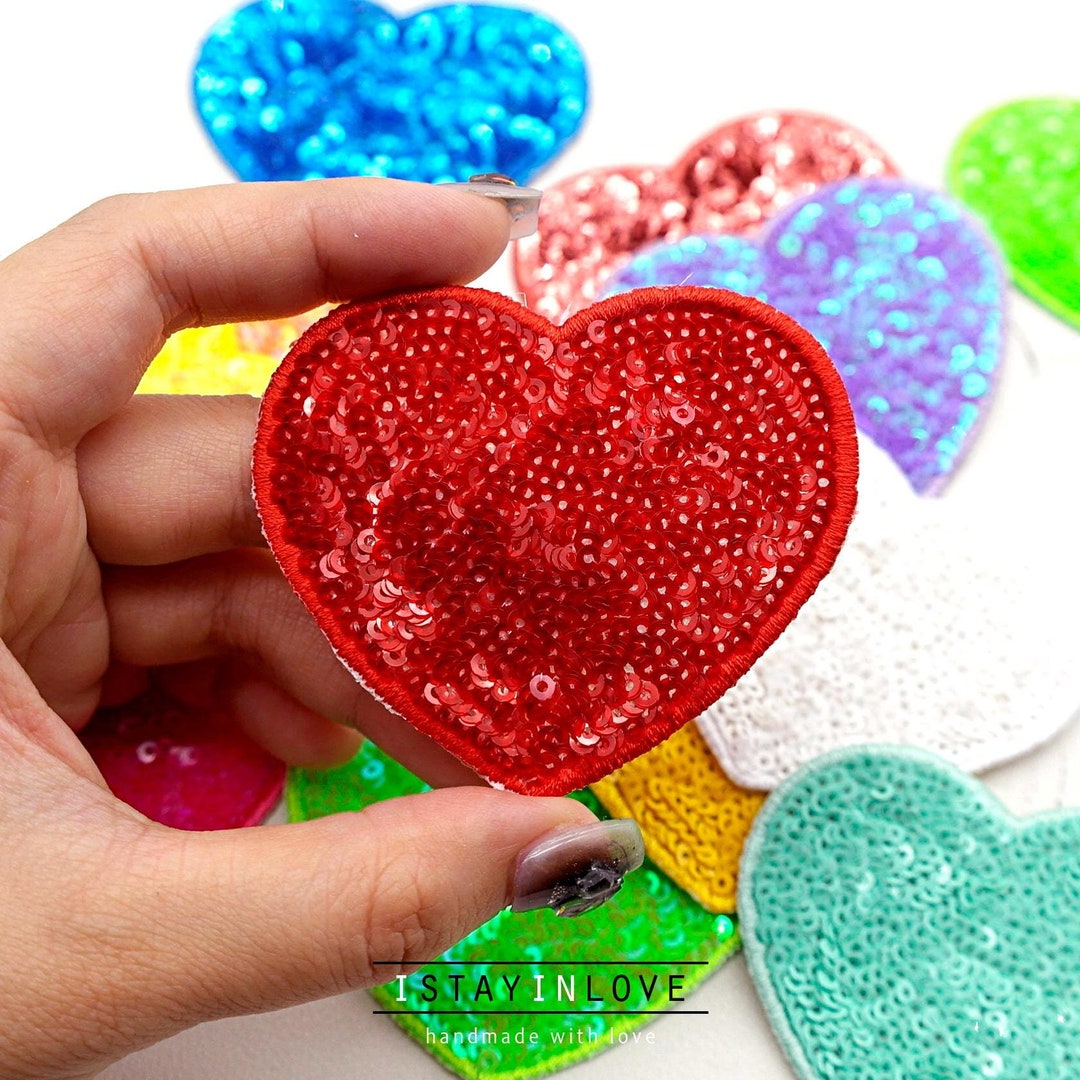 Red Heart Patch, Sequin Star Patch, Love Patch, Party Patch Iron On ...