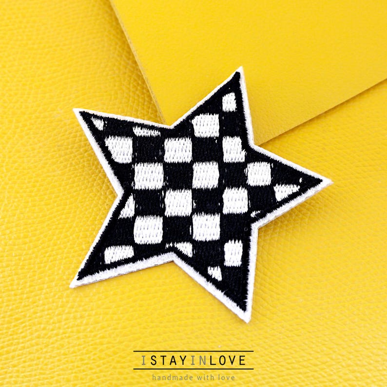 Black and White Checkered Star Patches, Pink Checkered Heart Patches ...
