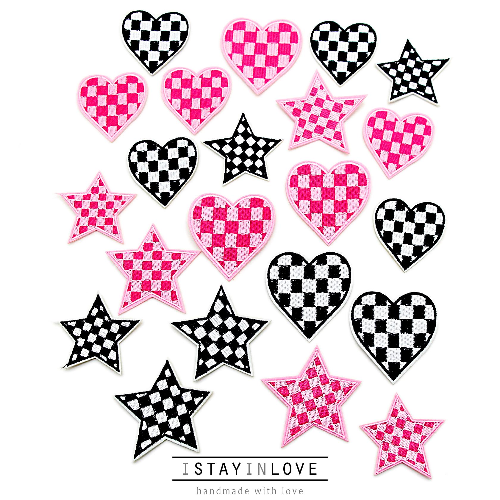 Black and White Checkered Star Patches, Pink Checkered Heart Patches ...