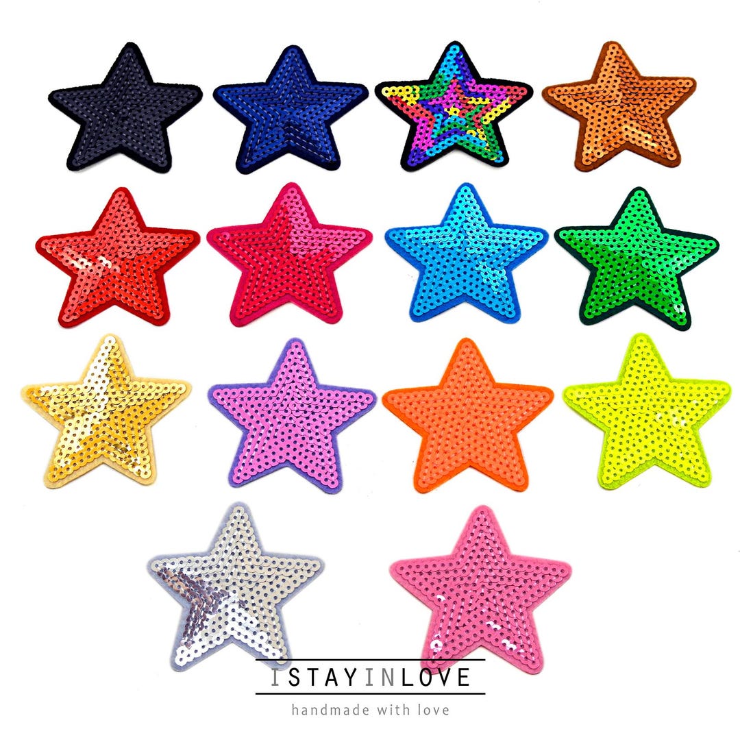 Star Patch, Sequin Star Patch, Black Star Patch, Party Patch Iron On ...
