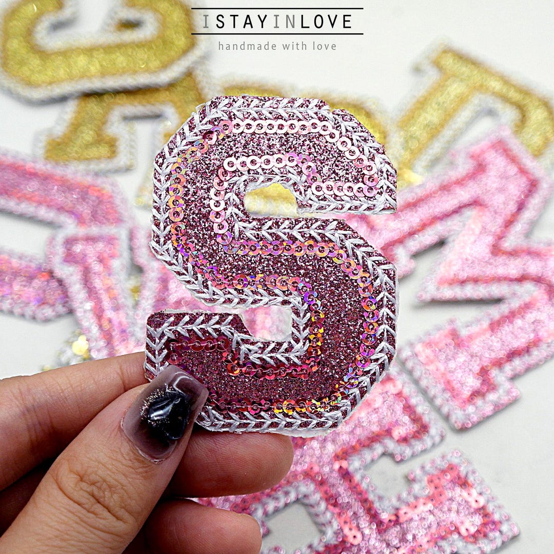 3pcs Glitter Pink Letter Patches Iron On, Hat Patches, Embroidery ...