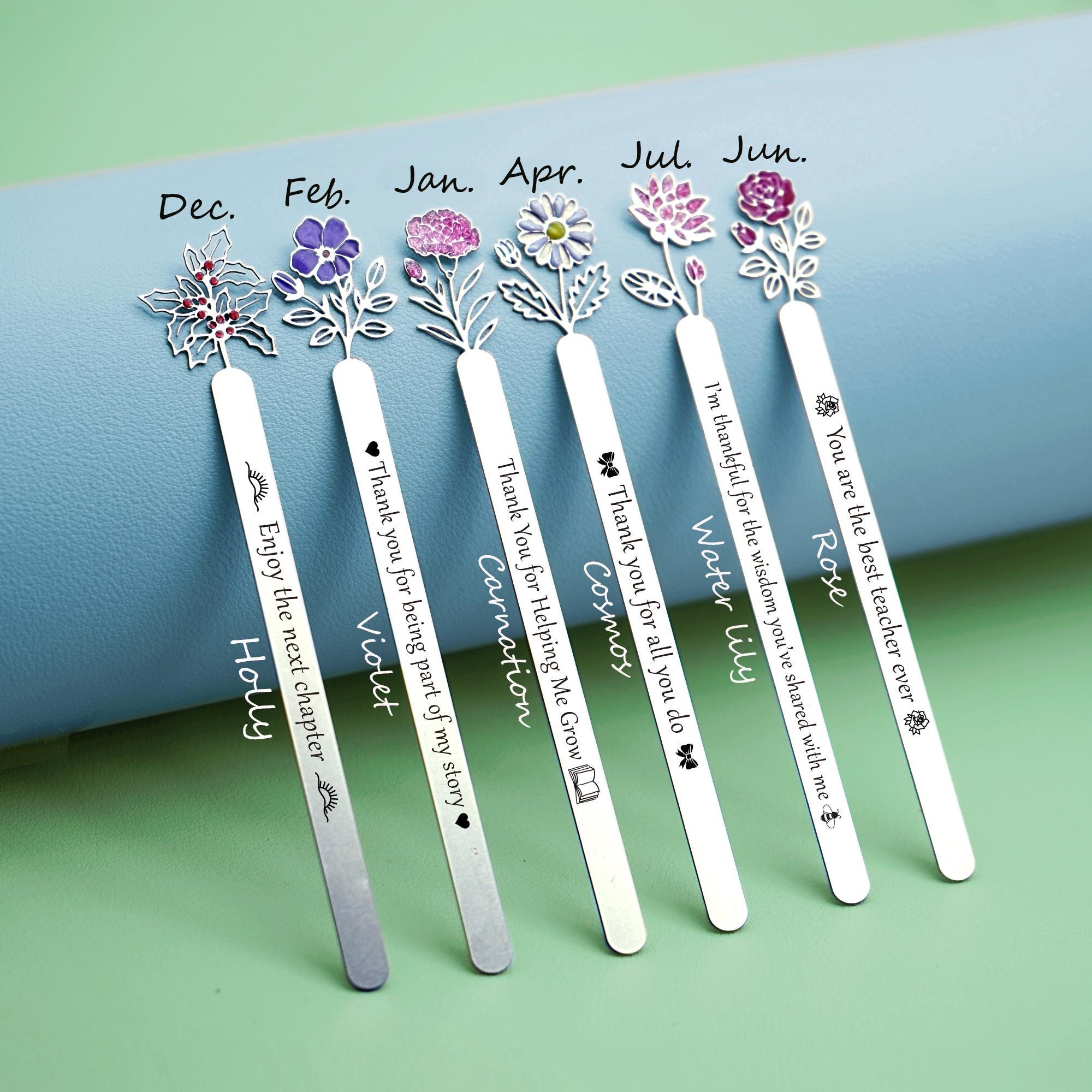 Engraved Birth Month Flower Bookmark, Book Lover Gift, Custom Floral ...