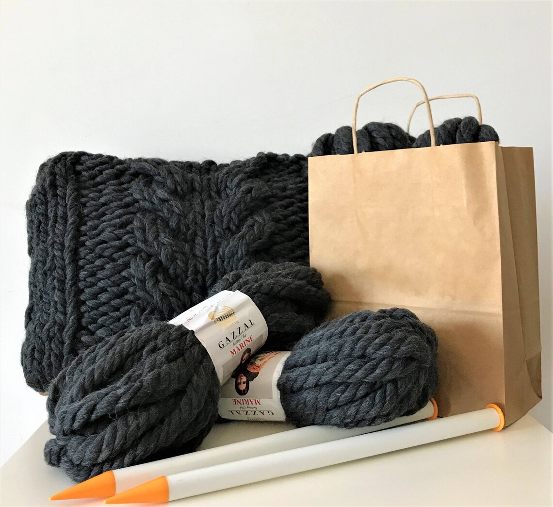 Big Yarn Pillow Knit Kit DIY Knitting Kit Big Yarn Cushion | Etsy
