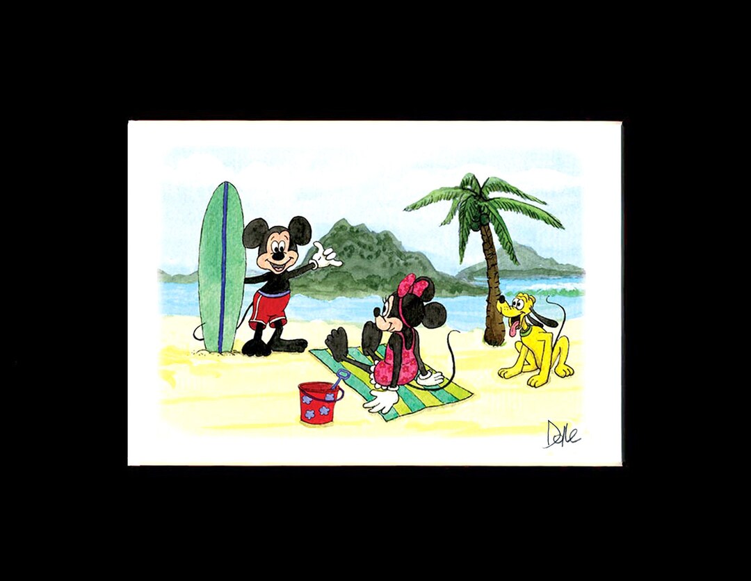 Humorous Surfing Print MICKEY and MINNIE on the Beach - Etsy