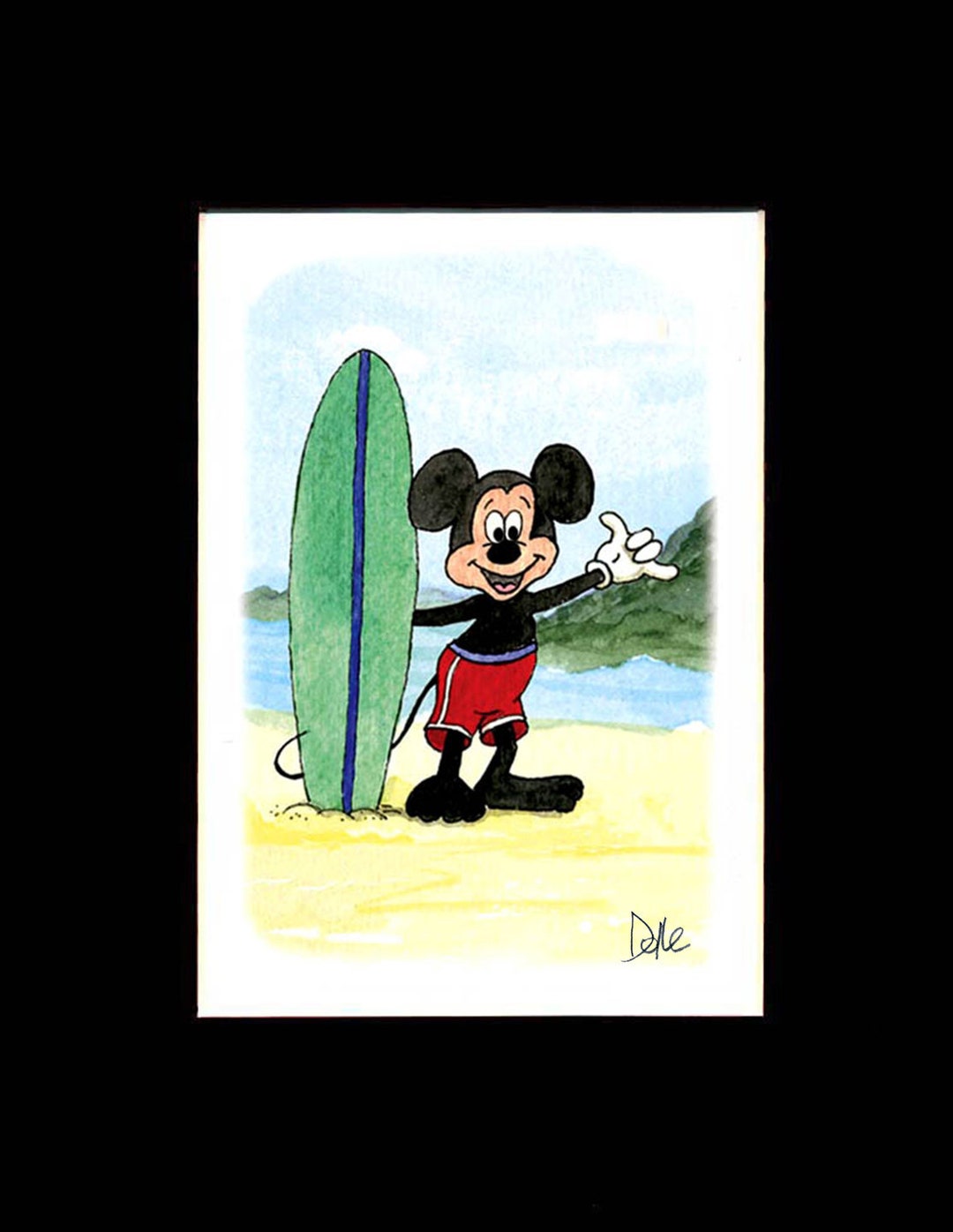 Humorous Surfing Print of MICKEY on the Beach - Etsy