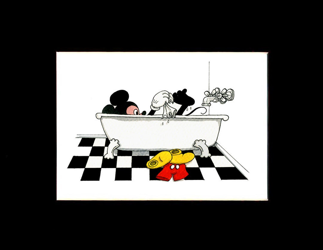 Humorous Bathroom Print of Disney's MICKEY in the Tub - Etsy