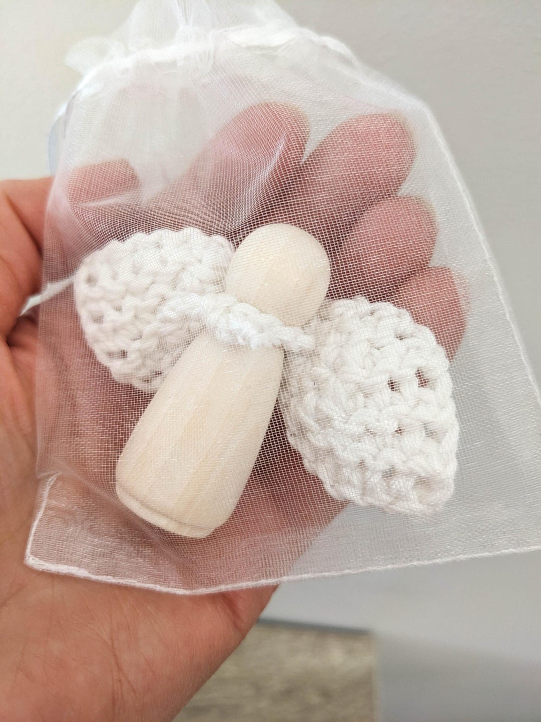 Wooden Angel With Crochet Wings - Baptism / Christening Thank You Gift ...