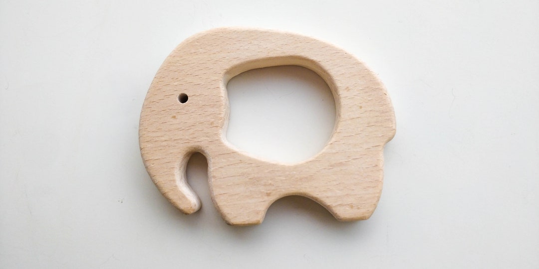 Big Baby Wooden Elephant Teether - Baby First Toy - Etsy