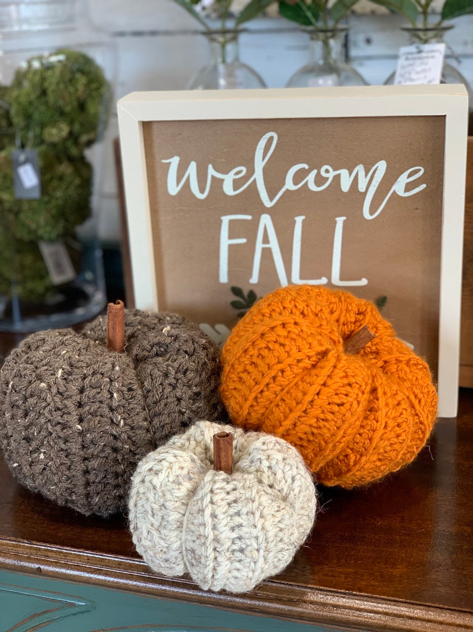 Rustic Fall Pumpkin Decor, Crochet Pumpkin for Autumn Decorating ...