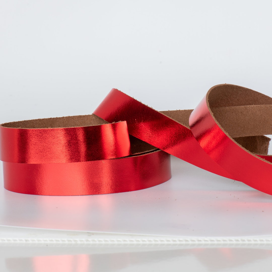 Red Shiny Metallic Leather Strap 3.5-4oz. Leather Trim Craft Leather ...