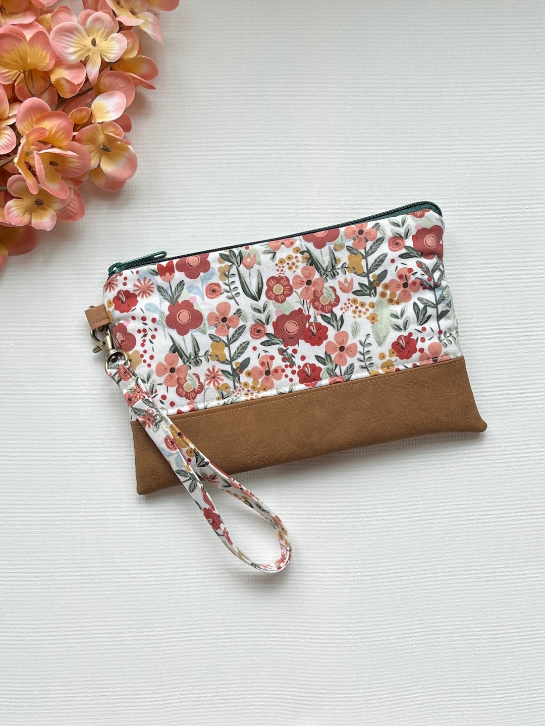 Floral Wristlet Wallet: Vegan Leather Clutch, Phone Purse Organizer - Etsy