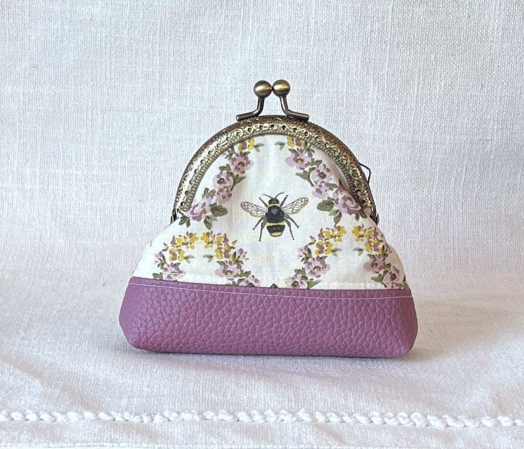 Coin Purse Clasp Wallet Coin Purse Kiss Clasp Faux Leather Bumble Bee ...