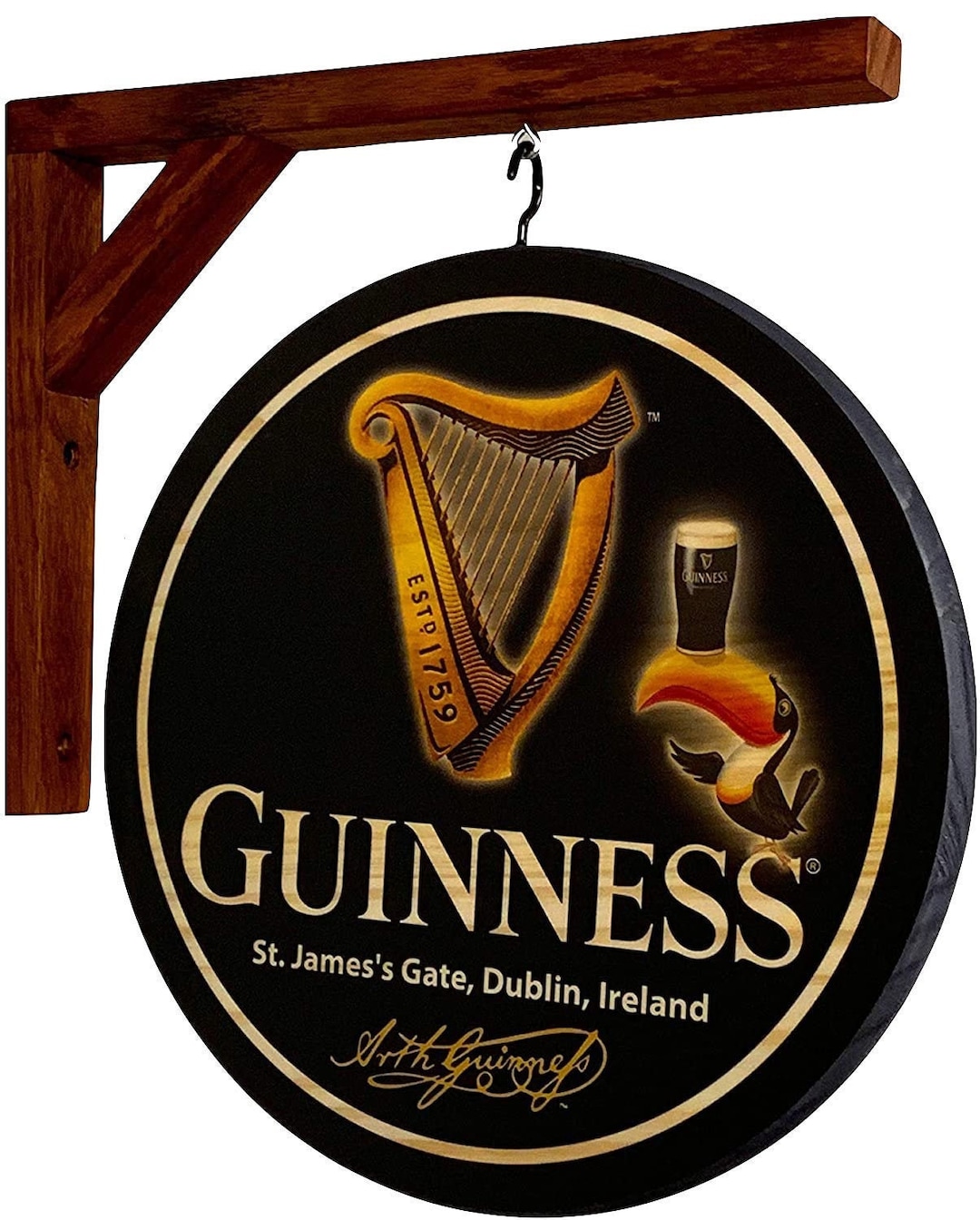 Irish Pub Sign - Stout - 12 Inch Diameter Wooden Sign - Includes ...