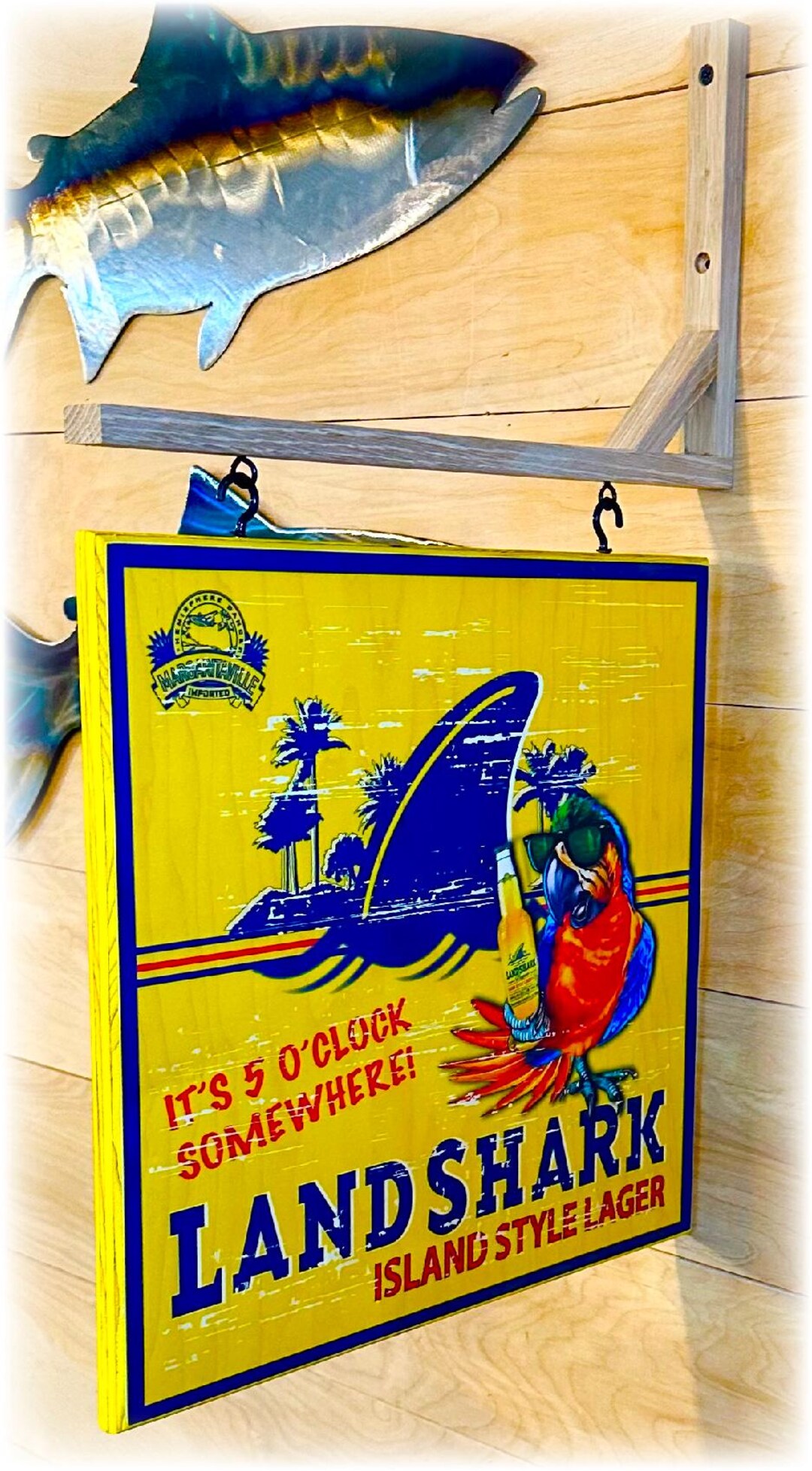 Landshark Double Sided Wall Hanging Sign Includes Wooden Hanging ...