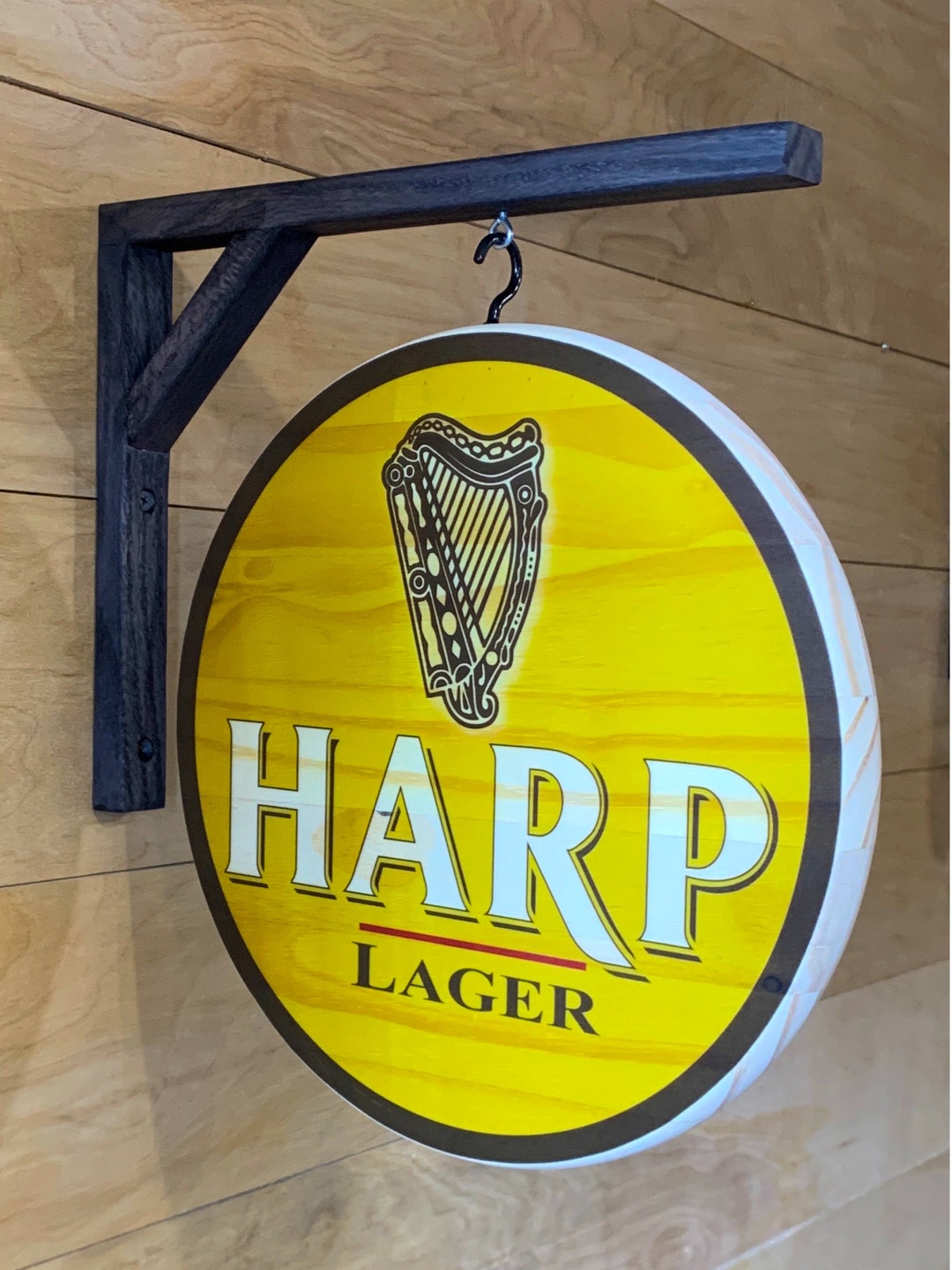 Harp Lager Double-sided Pub Sign - 12 Inch Diameter, Includes Wooden ...