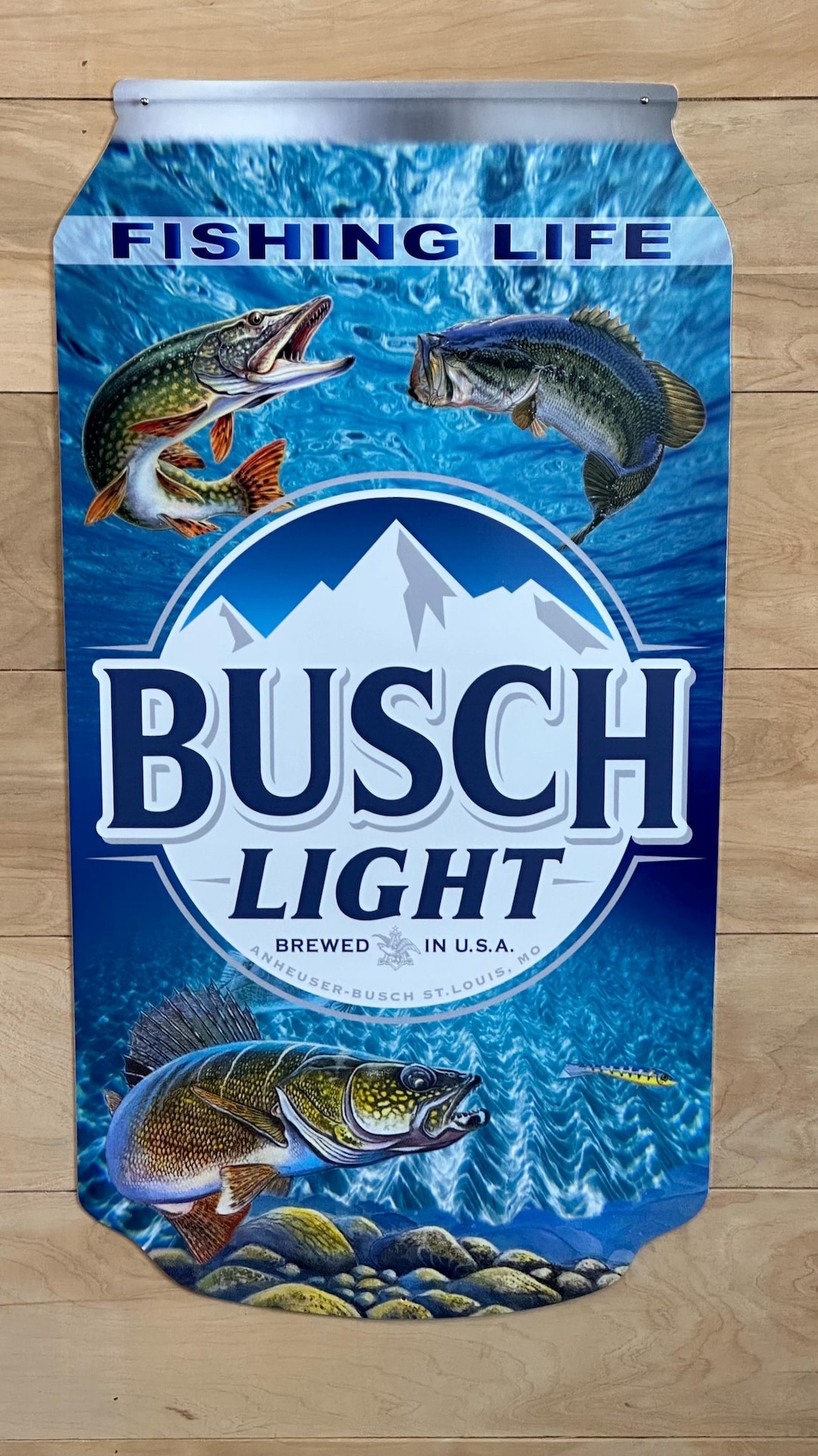 Busch Light Fishing Life Aluminum Can Sign - Dimensions - 14 in X 28 In ...