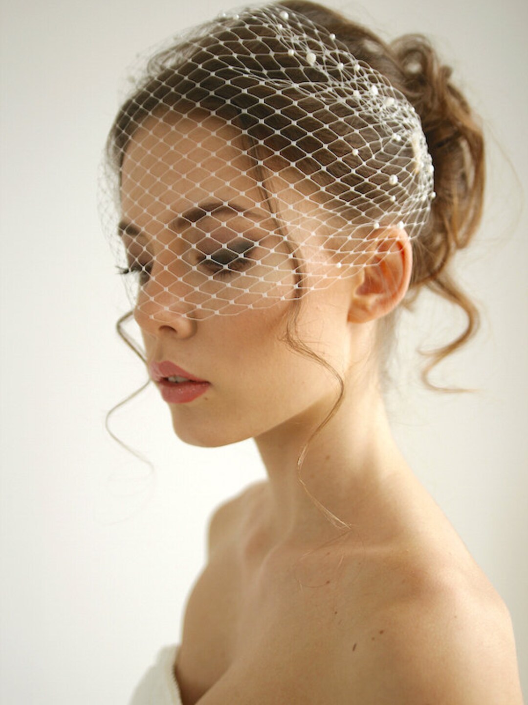 Pearl Bandeau Birdcage Wedding Veil, Pearl Wedding Veil, Russian ...