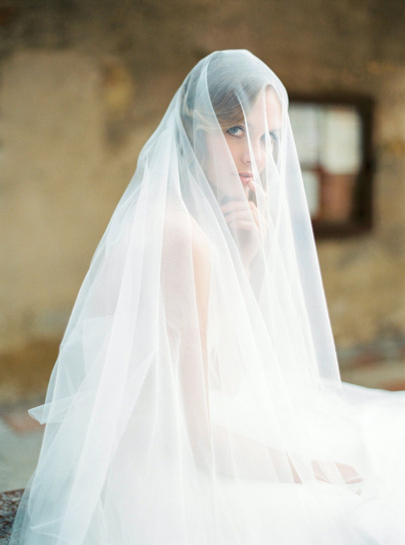 Italian Soft Tulle Circle Fingertip Wedding Veil With Blusher - Etsy