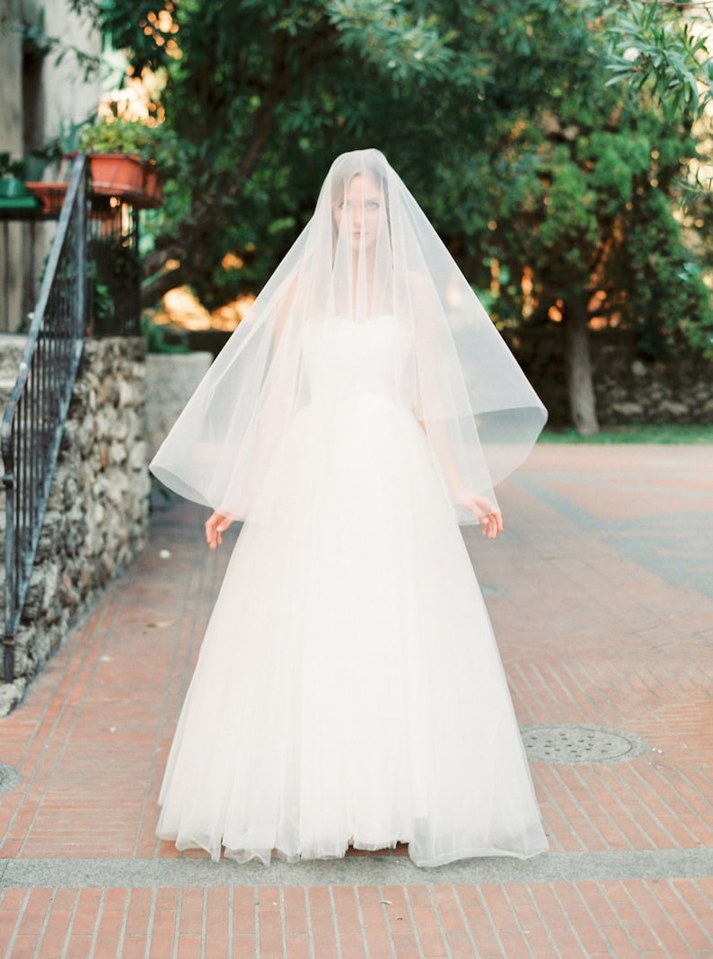 Italian Soft Tulle Circle Fingertip Wedding Veil With Blusher - Etsy