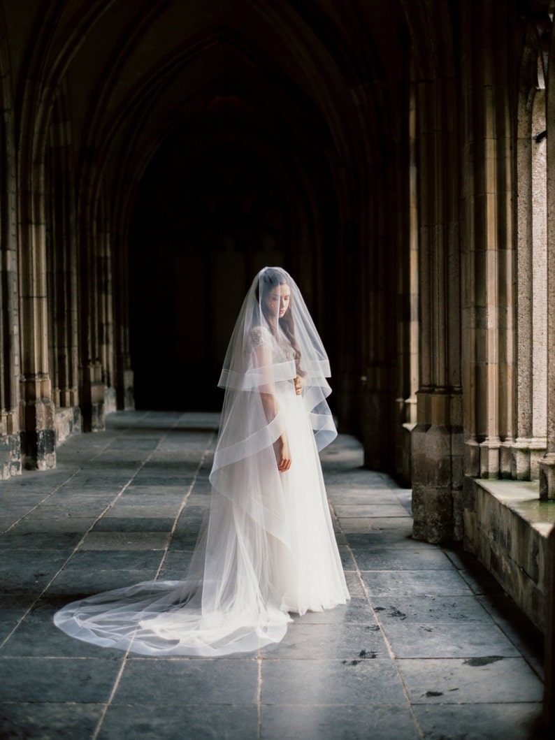 Cathedral Wedding Veil With Blusher: Thick Horsehair Ribbon Edge - Etsy