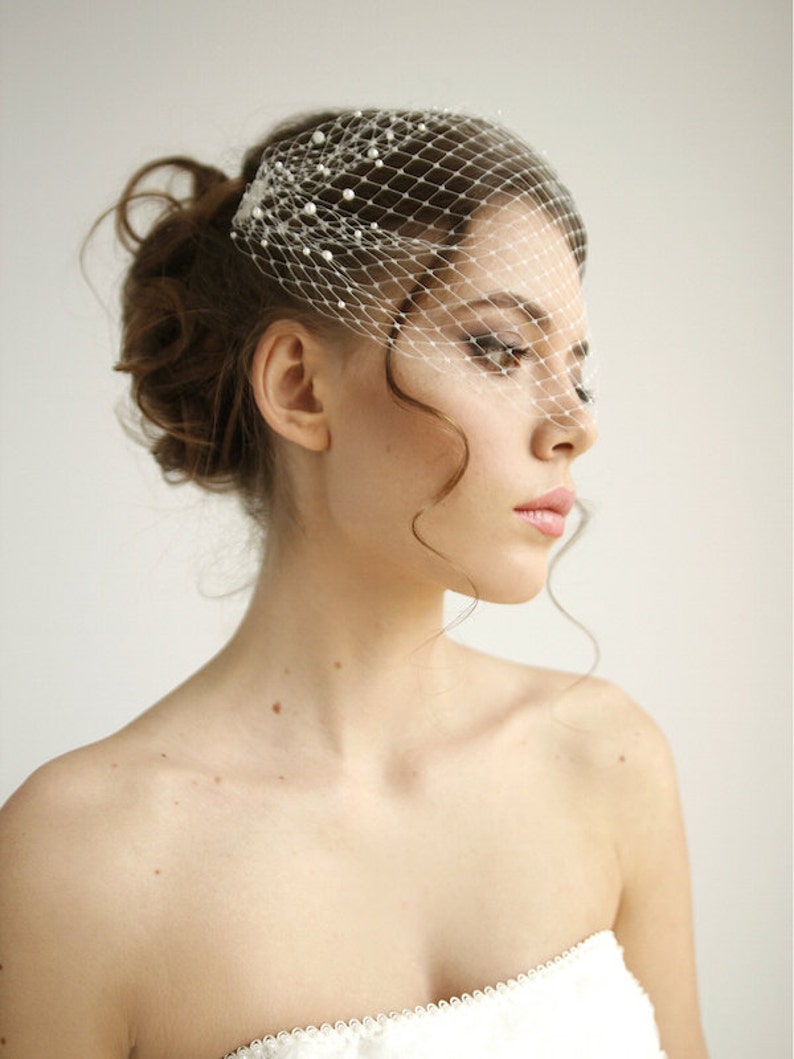 Pearl Bandeau Birdcage Wedding Veil, Pearl Wedding Veil, Russian ...