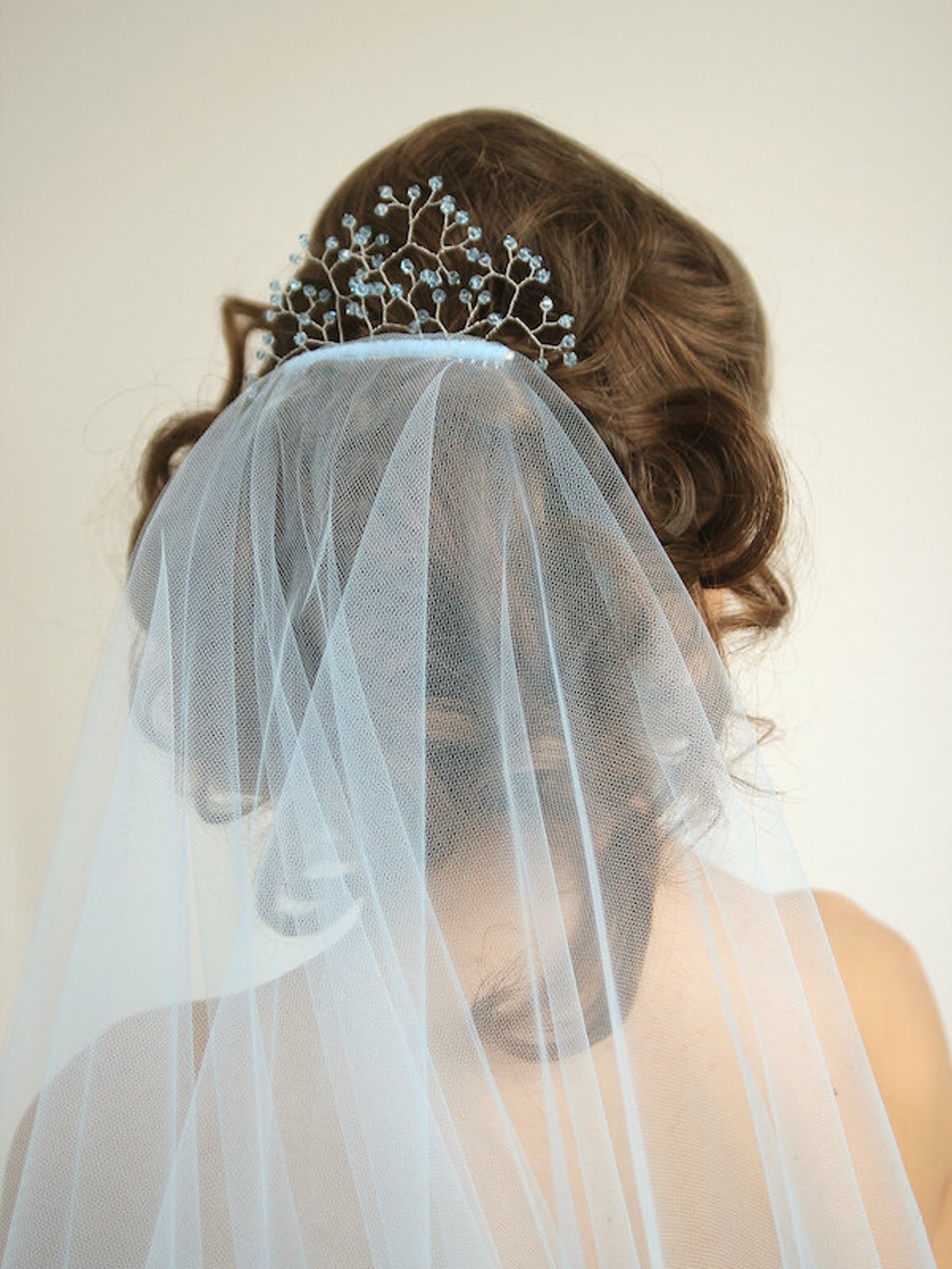 Blue Cathedral Wedding Veil With Blusher Ivory Cathedral - Etsy