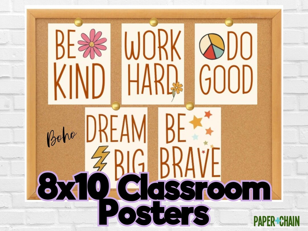 Be Kind Work Hard Boho Classroom Posters, 8.5x11 PDF - Etsy
