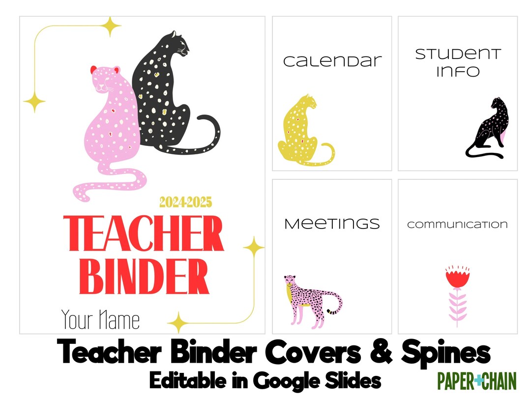 Teacher Binder Covers & Spines Classy Cat Editable Printable - Etsy