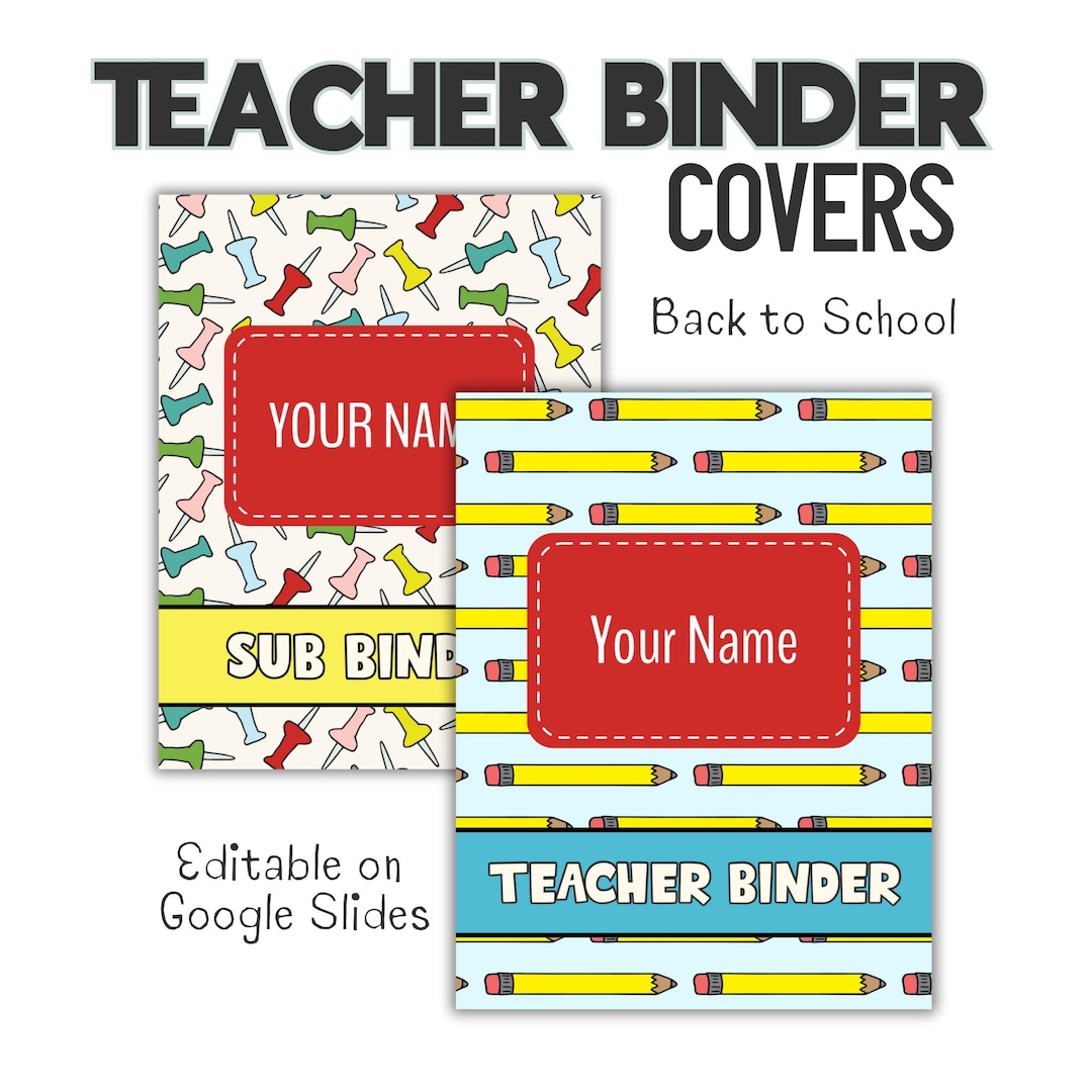 Teacher Binder Covers & Spine Editable Text Google Slides Bright Back ...