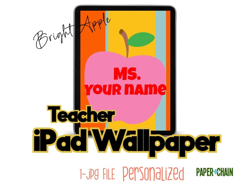 Bright Apple Teacher iPad Background, Personalized - Etsy