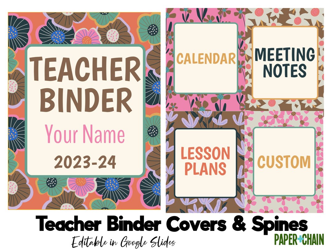 Happy Flowers Teacher Binder Covers & Spines, Editable - Etsy
