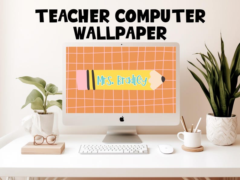 Personalized Teacher Desktop Wallpaper Cute Pencil Design Custom ...