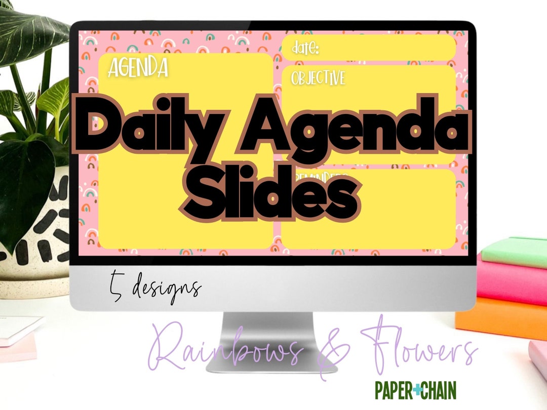 Teacher Daily Agenda Slides, Rainbows & Flowers - Etsy