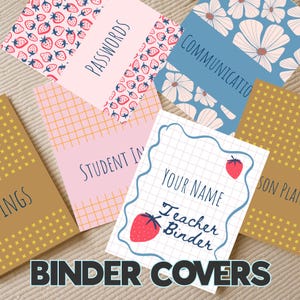 Teacher Binder Covers & Spine Editable in Google Slides, Strawberry - Etsy