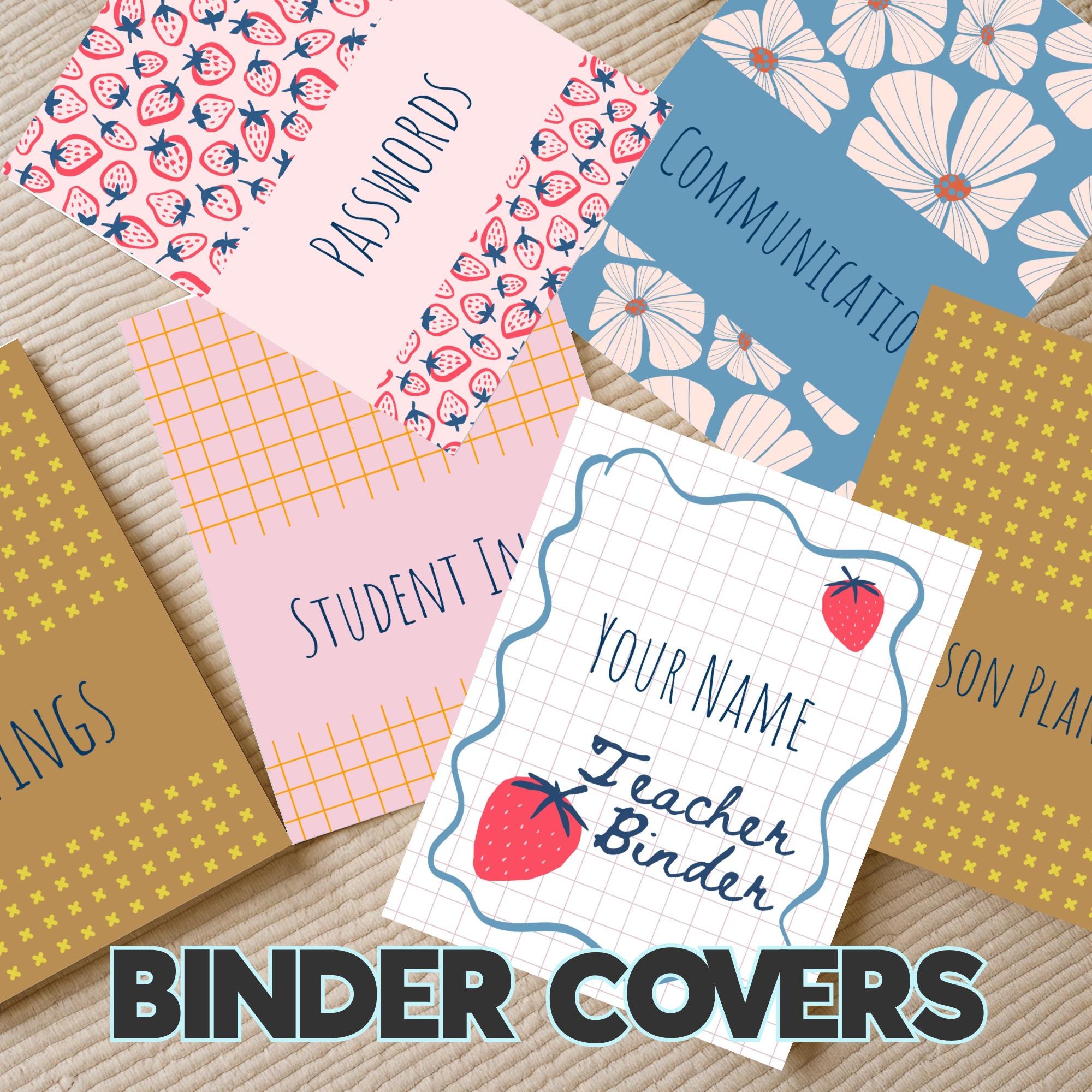 Teacher Binder Covers & Spine Editable in Google Slides, Strawberry - Etsy