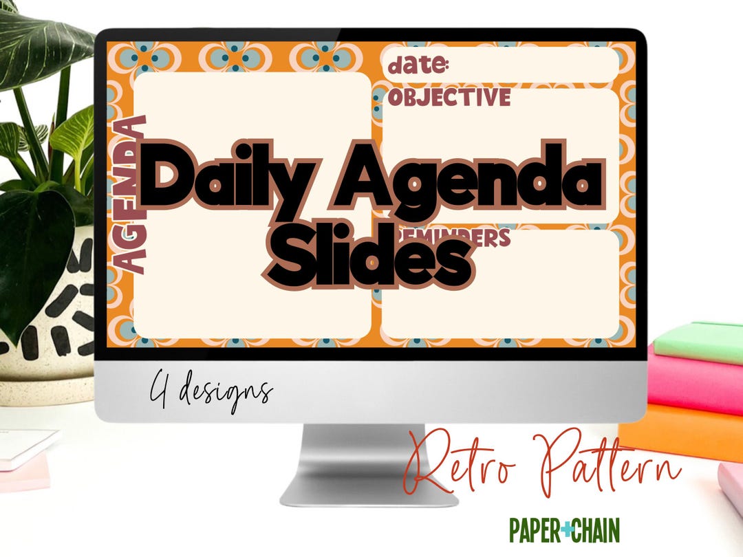 Daily Agenda Retro Pattern Classroom Agenda Slide Templates - Etsy