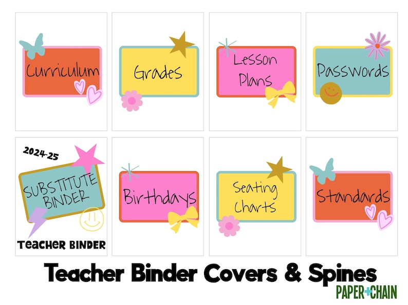 Teacher Binder Covers & Spine Editable in Google Slides, Patches - Etsy