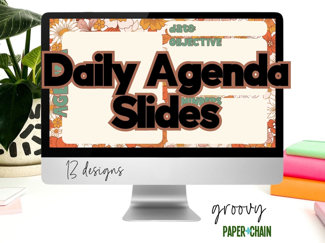 Teacher Daily Agenda Slides Retro - Etsy