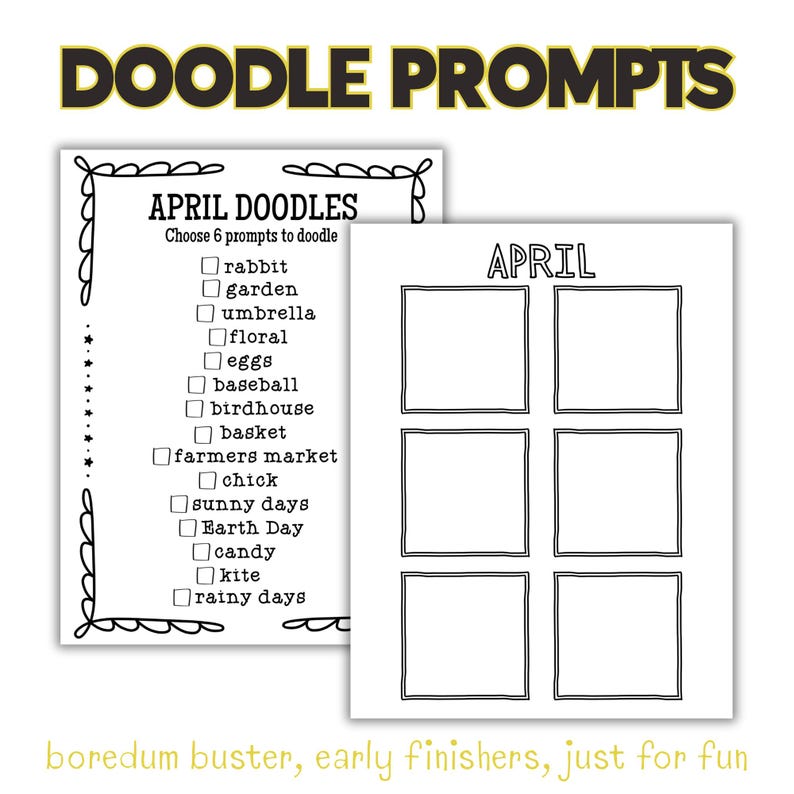April Doodle Challenge Prompts, Drawing Challenge, Creativity Journal ...