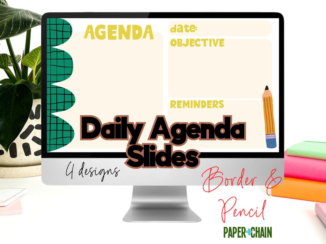 Daily Classroom Agenda Slide Templates Daily Slides Pencil & Border - Etsy