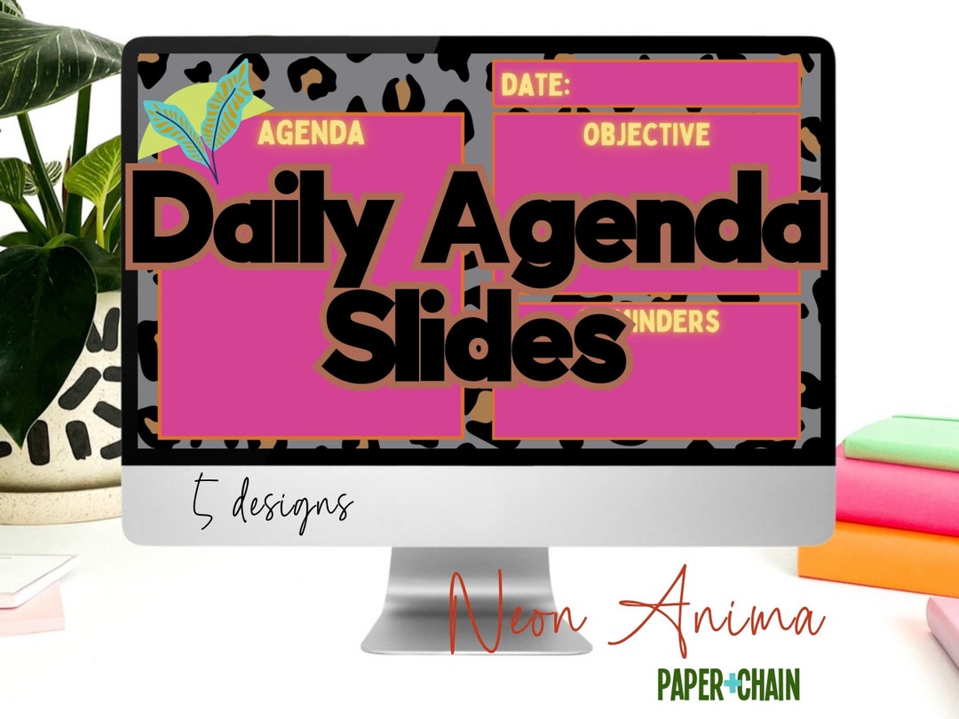 Teacher Daily Agenda Slides, Animal Print, Neon - Etsy