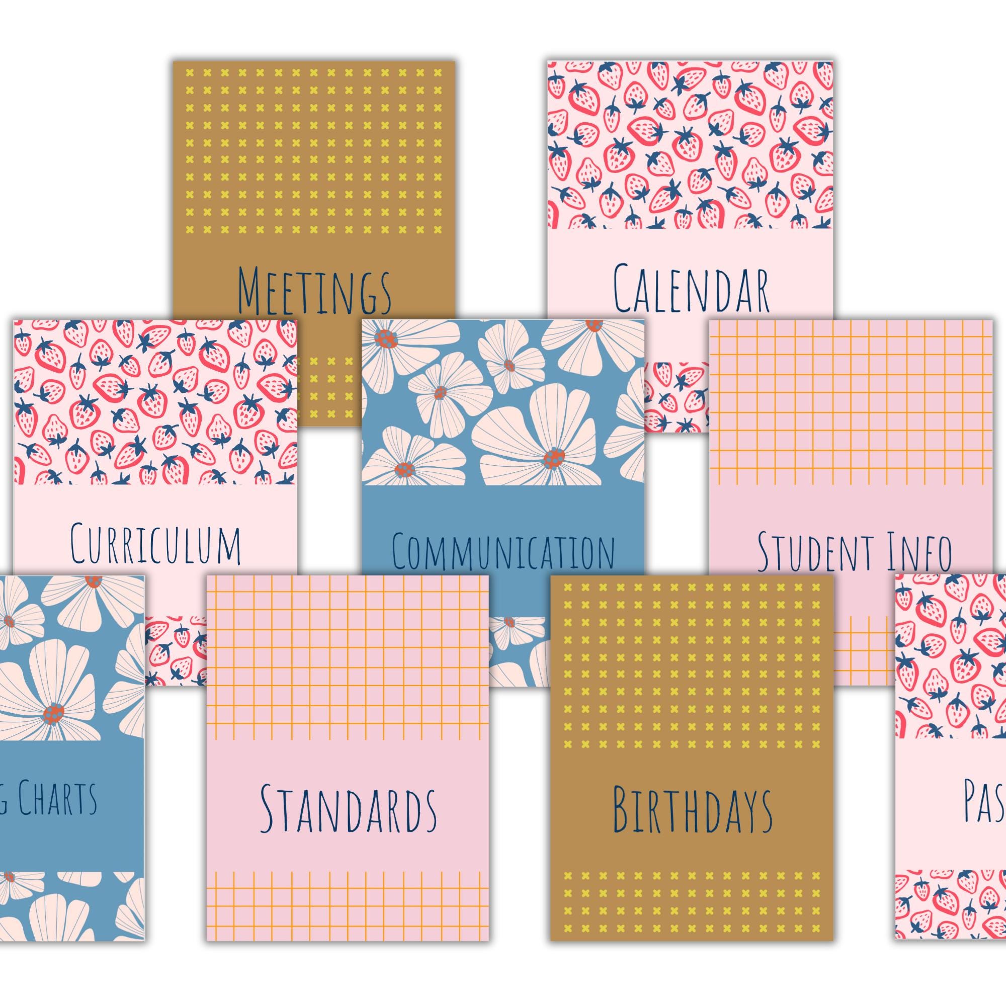 Teacher Binder Covers & Spine Editable in Google Slides, Strawberry - Etsy