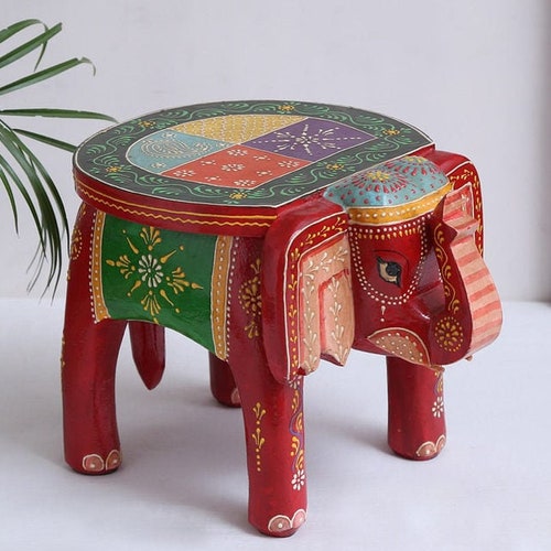 Elephant Chowkies Bajot Multicolour Wood and MDF Painted for | Etsy