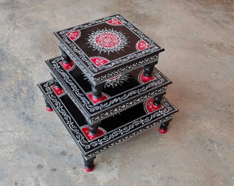 Carving Bajot Chowki Chowkies Wooden Handmade Embossed Painted | Etsy