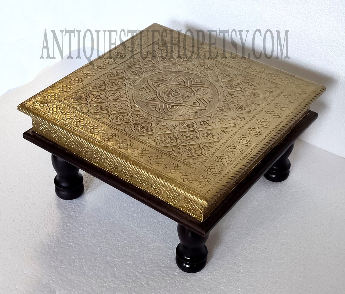 Low Rise Stool Chowkies Bajot Brass Fitted Wood Painted for - Etsy